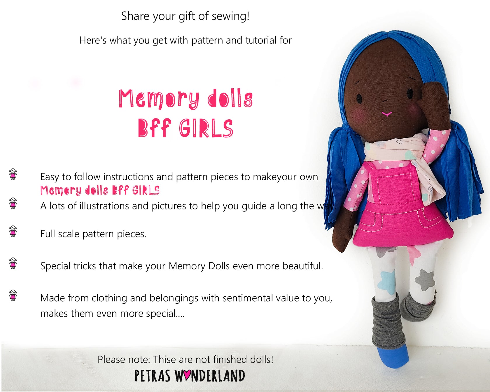 Memory Dolls Girls - PDF sewing pattern and tutorial – Petras Wonderland