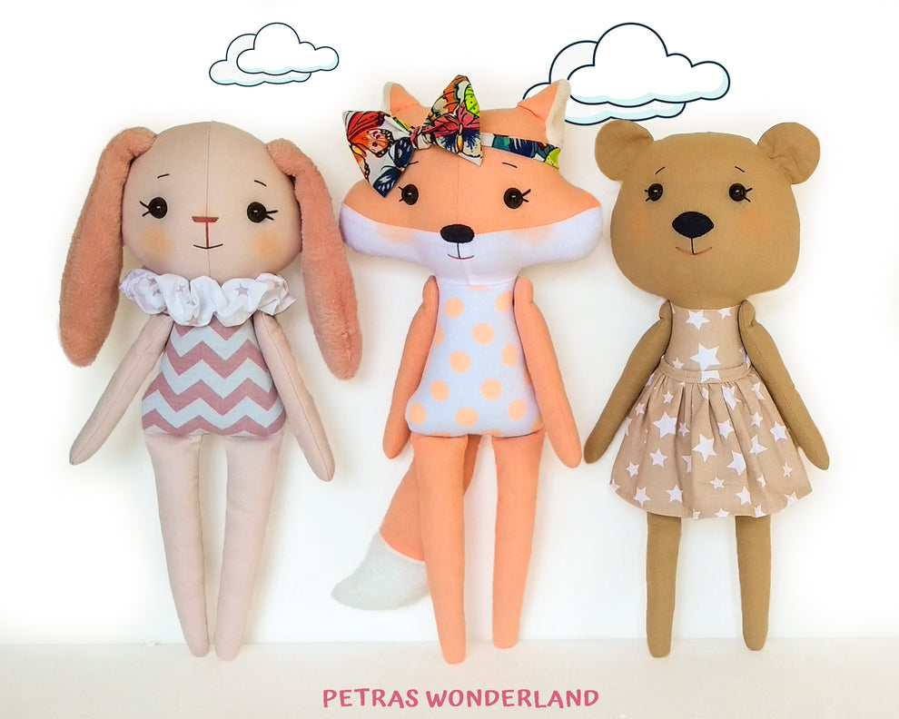 Set of 3 Woodland Friends Bunny, Bear and Fox - PDF sewing patterns and ...